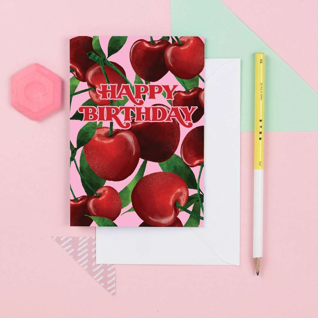 Cherries Happy Birthday Card | Greeting Cards | Cherry Card Wholesale ...