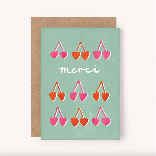 Merci Cherries Thank You Card - French | Thanks Greeting Wholesale ...